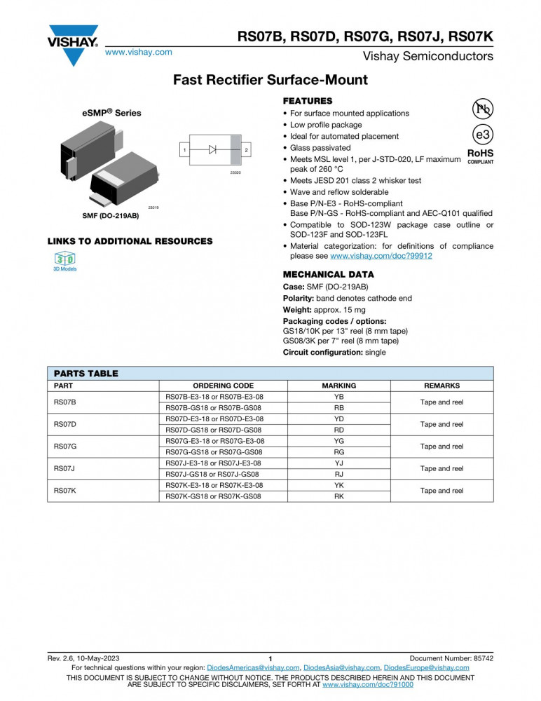 Vishay RS07 datasheet page 1