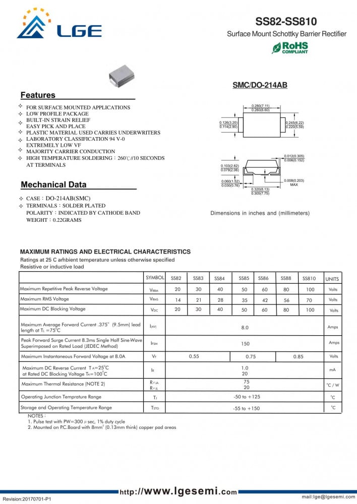 LGE SS810 datasheet page 1