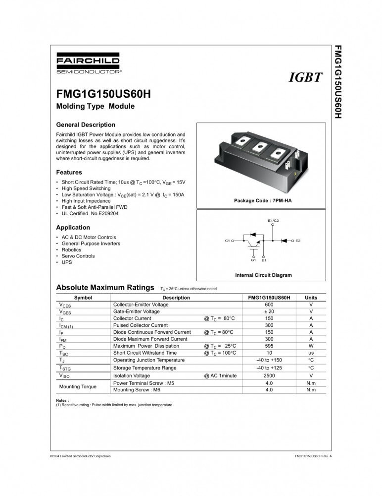 FMG1G150US60H datasheet page 1