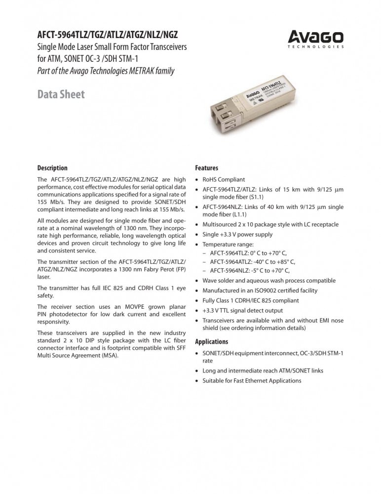 AFCT-5964NLZ datasheet page 1