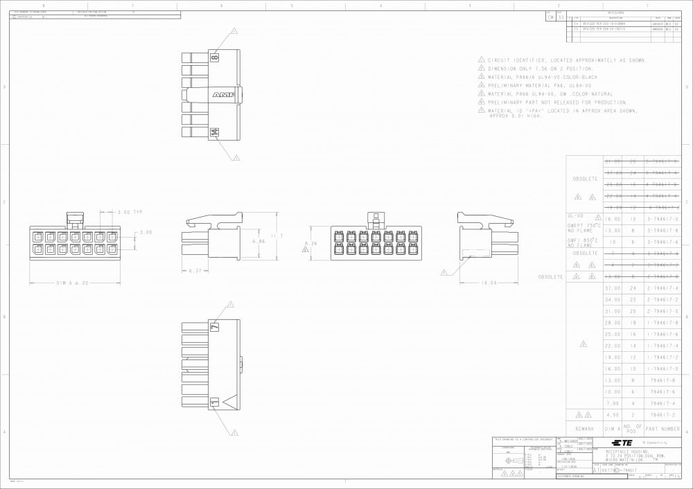 TE Connectivity 2-794617-4 controlled drawing preview
