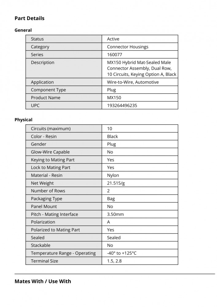 Technical document page 2 for the connector