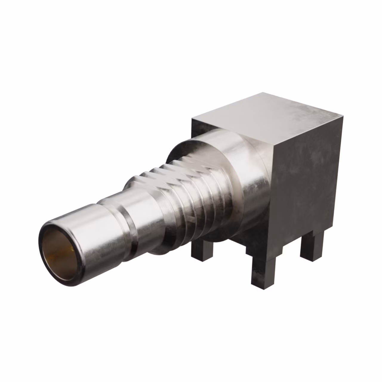 SMB Jack, Right-Angle, Bulkhead Receptacle, PCB, Through Hole, Brass Body, Nickel (Ni) Plated, Nut and Lockwasher Not Included, Tray, 50 Ohms for sale