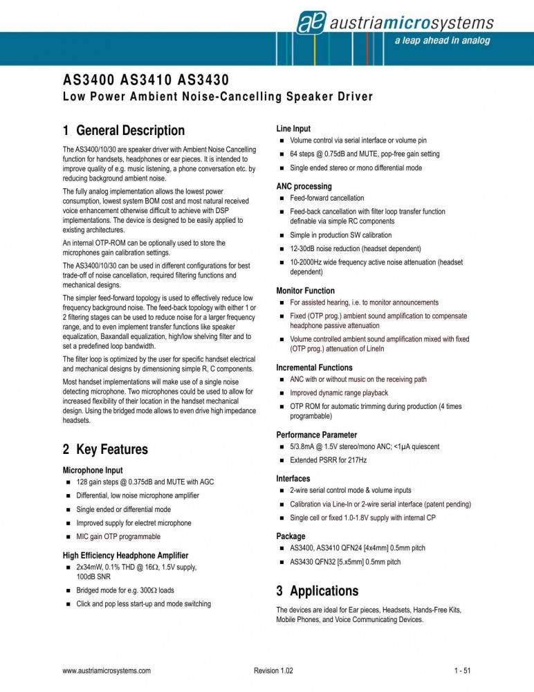 AS3430 datasheet page 1