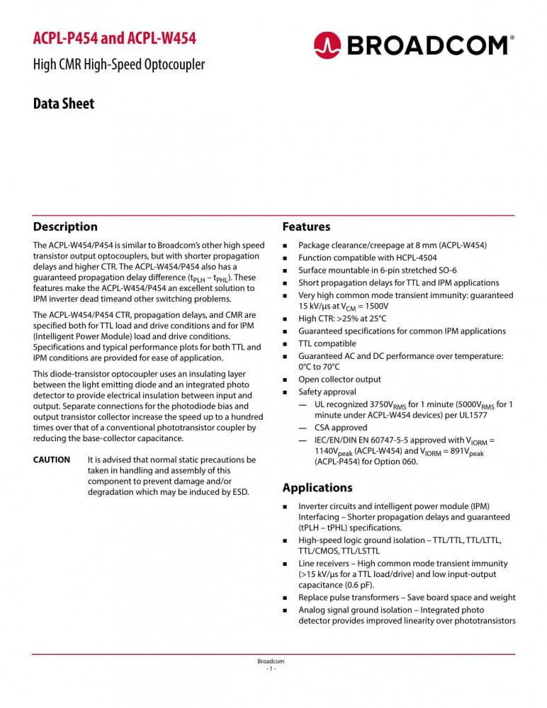 ACPL-W454-060E datasheet page 1