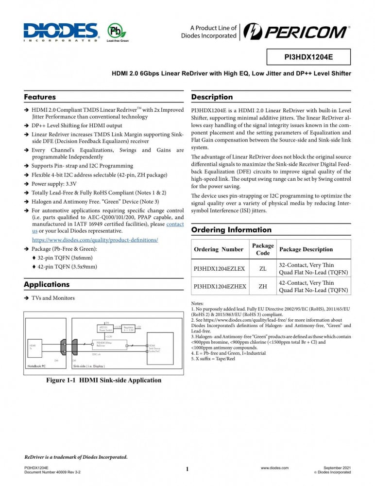 PI3HDX1204E technical document page 1