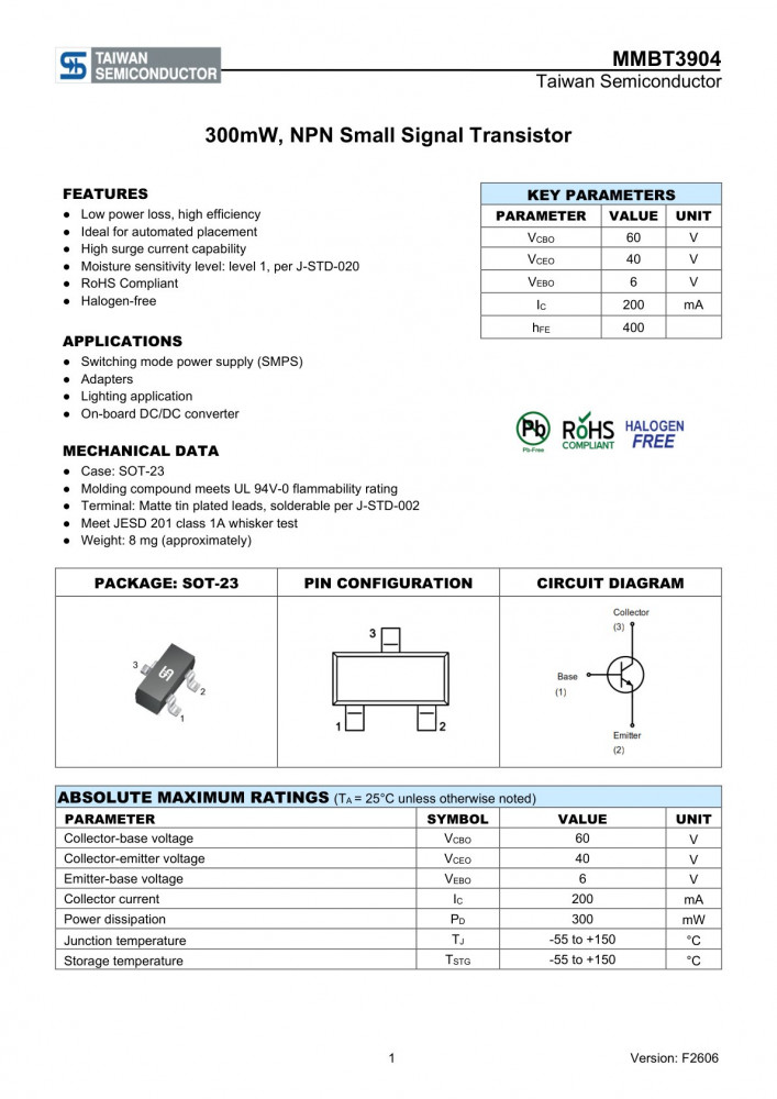 MMBT3904 datasheet preview, page 1
