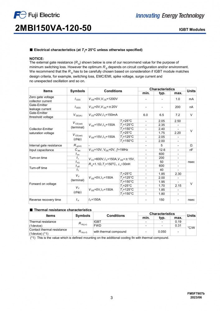 2MBI150VA-120-50 datasheet page 3