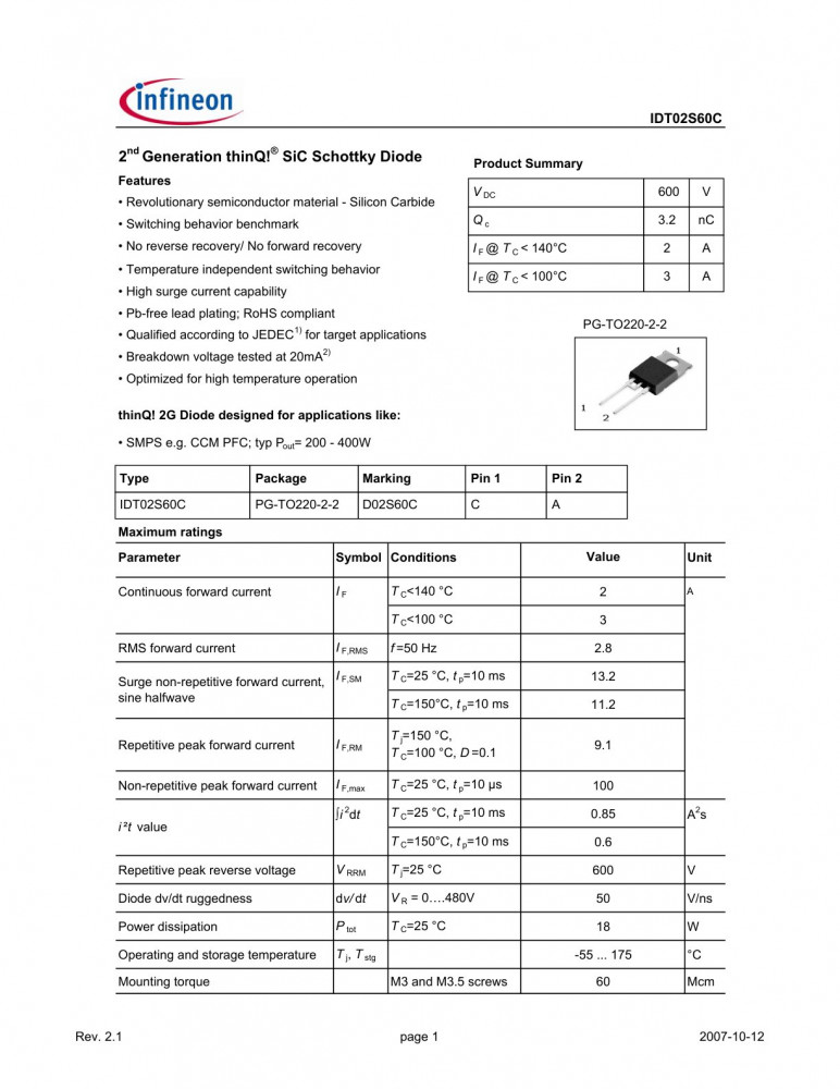IDT02S60C datasheet page 1
