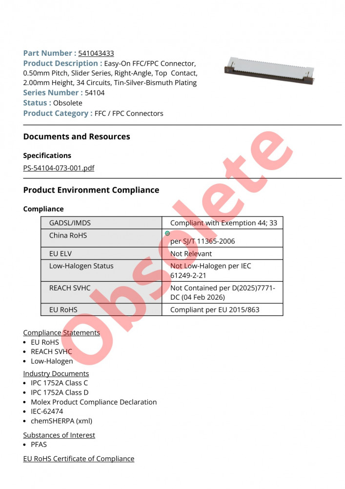 MOLEX 541043433 technical document page 1