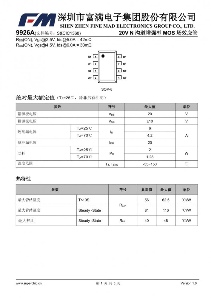 9926A datasheet page 1