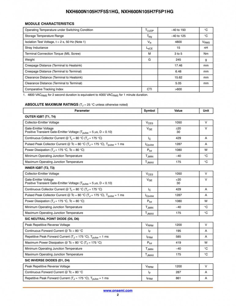 NXH600N105H7F5S1HG datasheet page 2
