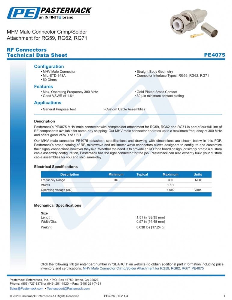 PE4075 technical data sheet page 1