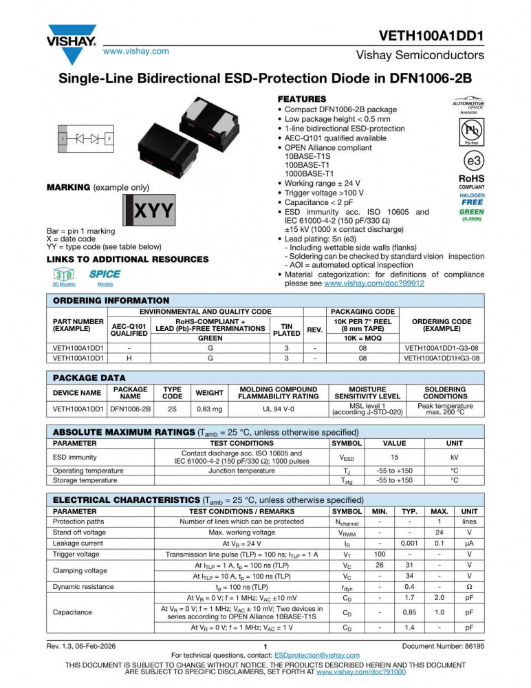 VETH100A1DD1 datasheet page 1