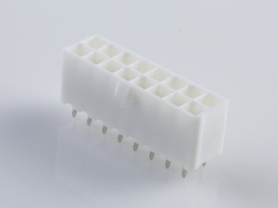 Mini-Fit Plus Header, Dual Row, Vertical, 16 Circuits, without Snap-in Plastic Peg PCB Lock, Nylon 6/6, UL 94V-2, Tin (Sn) Plating