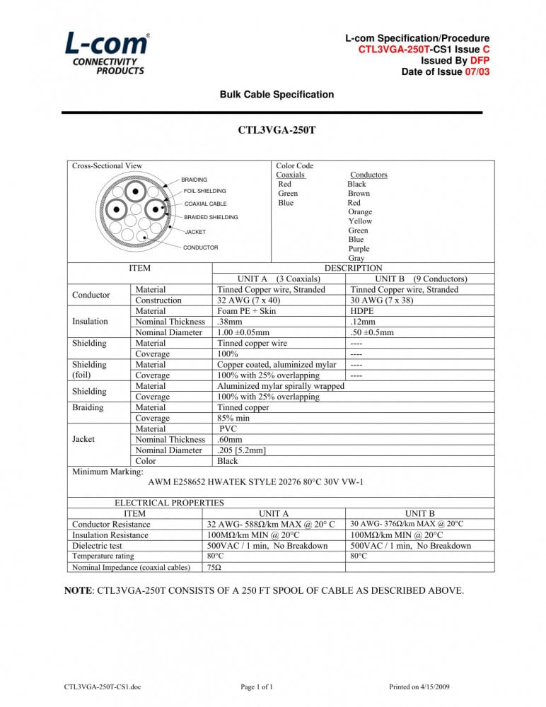 CTL3VGA-250T technical document page