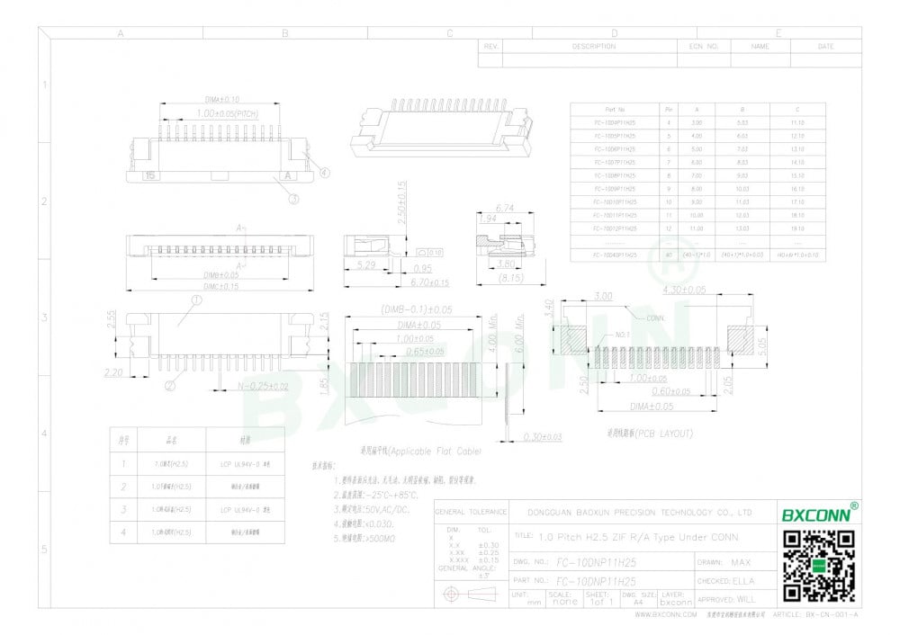 BXCONN FC-10D32P11H25 technical drawing