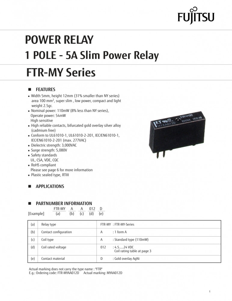 FTR-MY series datasheet page 1