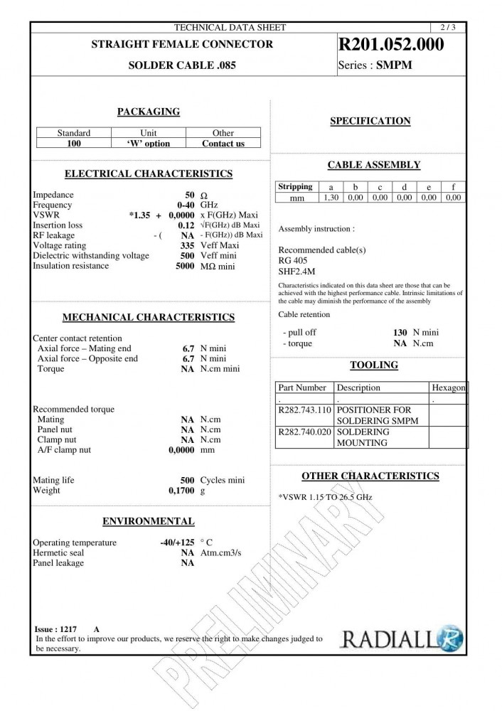 Radiall R201052000 technical datasheet page 2