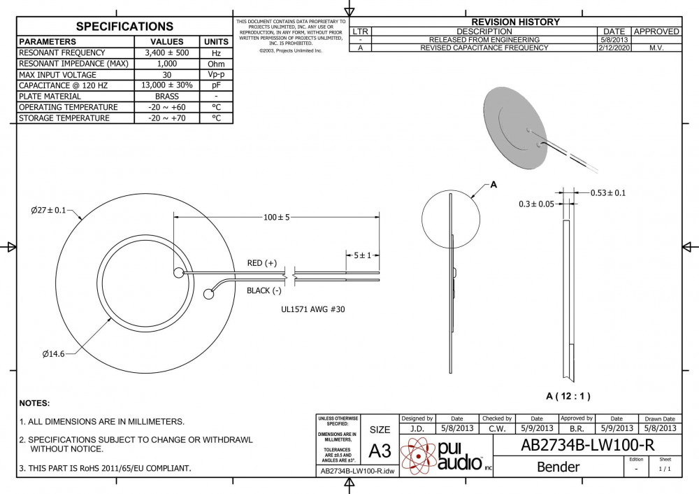 AB2734B-LW100-R bender product drawing preview