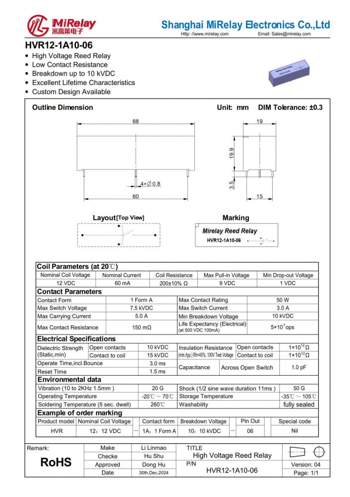 MiRelay HVR12-1A10-06 datasheet page