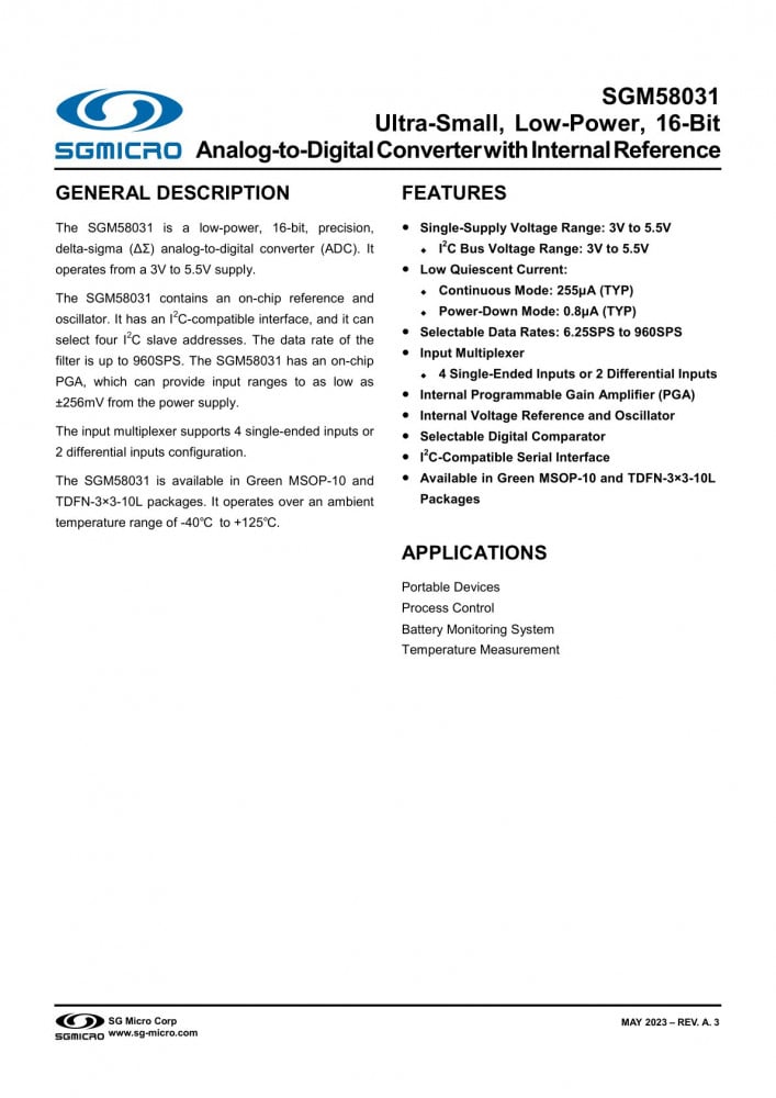 SGM58031 datasheet page 1