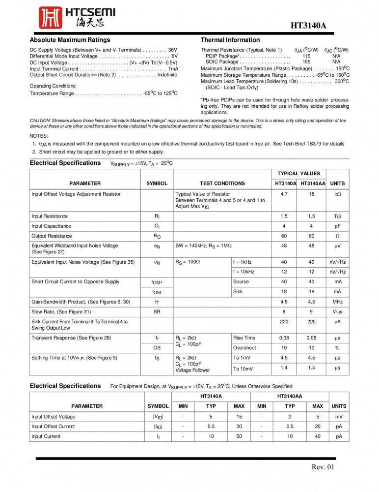 HT3140ARZ datasheet page 2