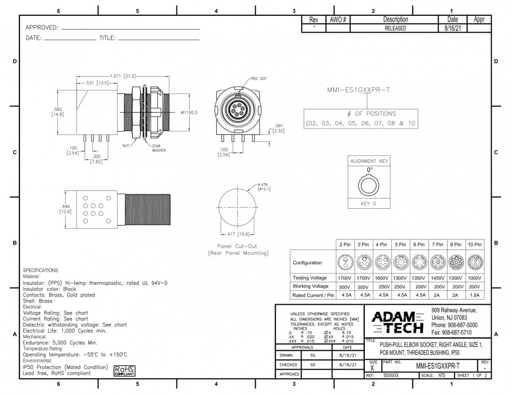 ADAM TECH MMI-ES1GXXPR-T product drawing page 1