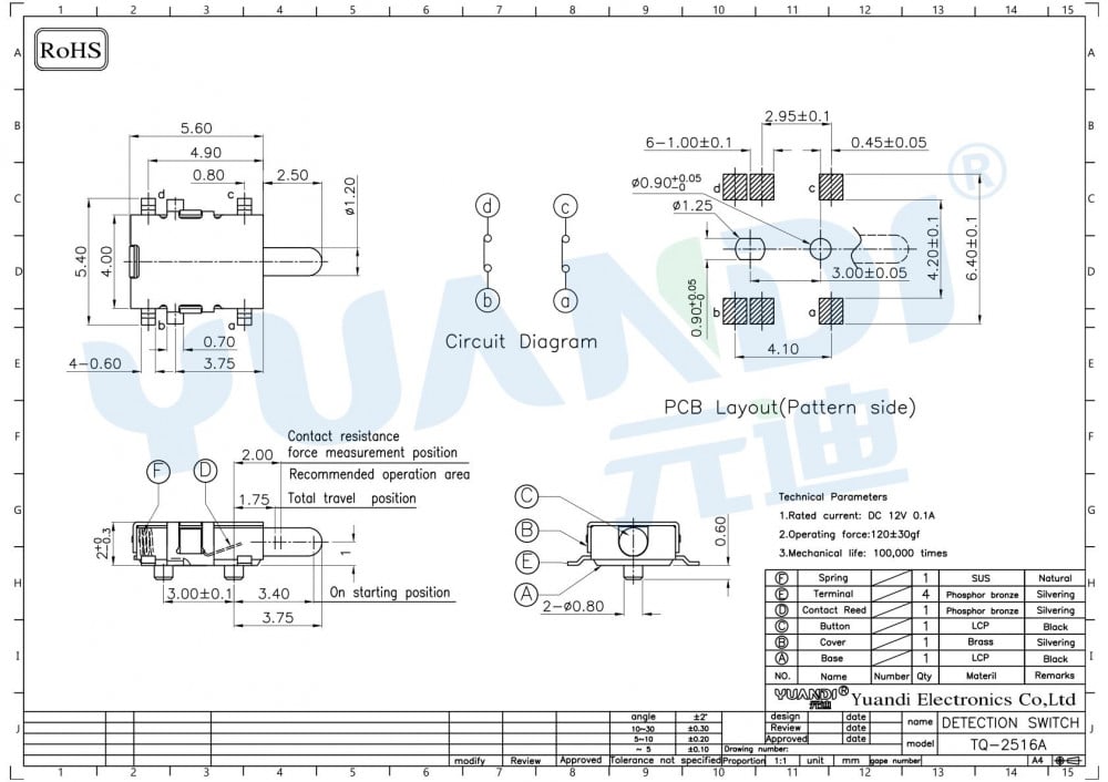 YUANDI TQ-2516A technical drawing page 1