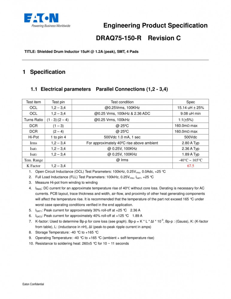 DRAQ75-150-R technical document page 1