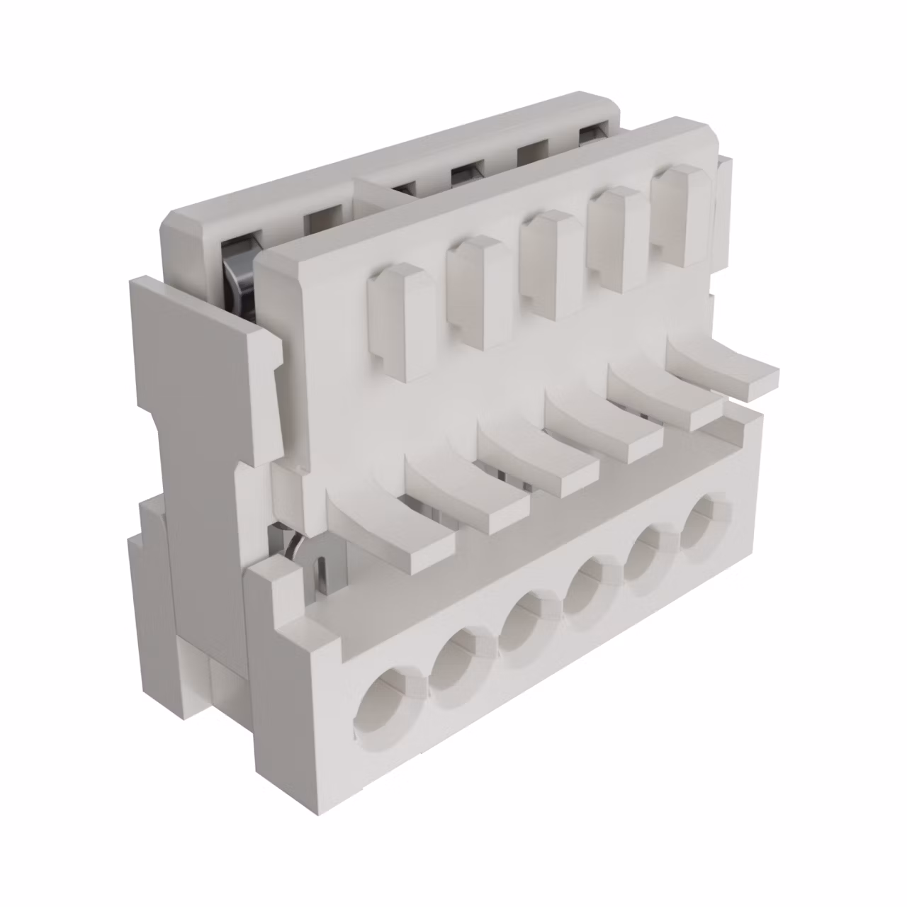 Appli-Mate RAST 2.5 IDT Housing, 2.50mm Pitch, with Side Latches, Female, 6 Circuits, Position Keys A & G Removed, Polarizing Rib Between 2/3, Voided Circuits 2 & 5, Black Color Stripe for sale