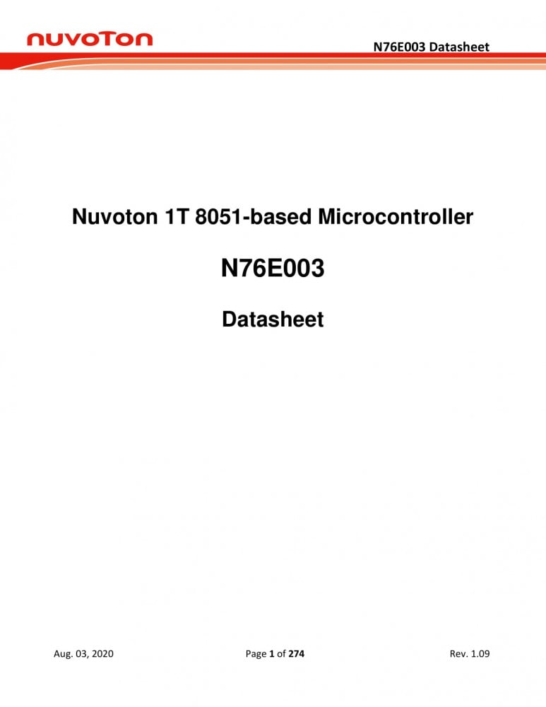 N76E003 datasheet page 1