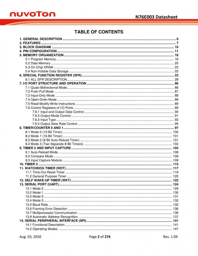 N76E003 datasheet page 2