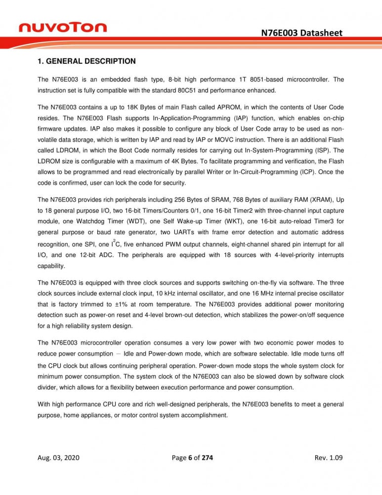 N76E003 datasheet page 6