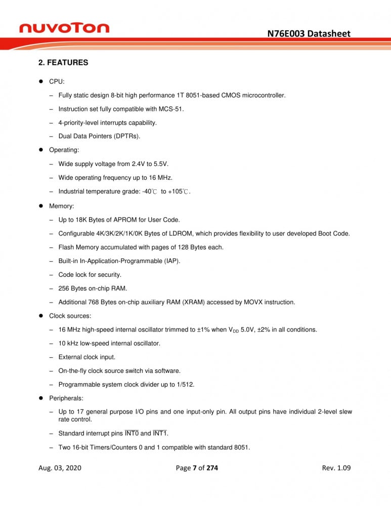 N76E003 datasheet page 7