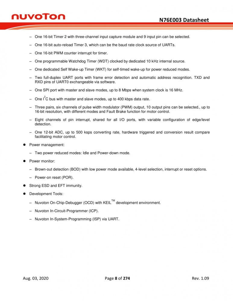 N76E003 datasheet page 8