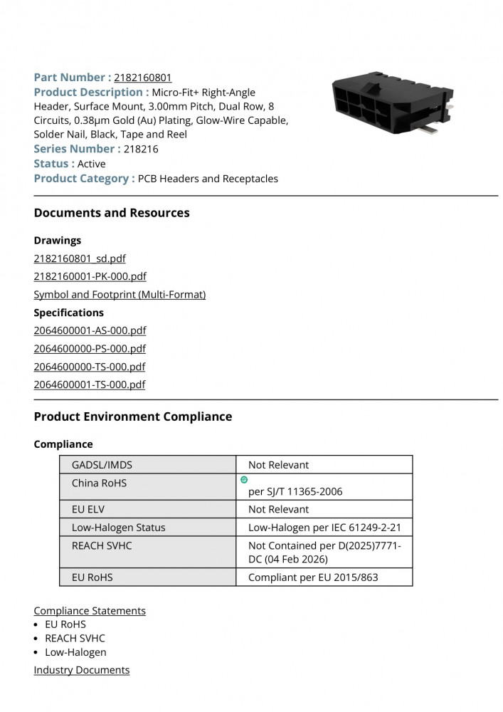 MOLEX 2182160801 technical document image 1