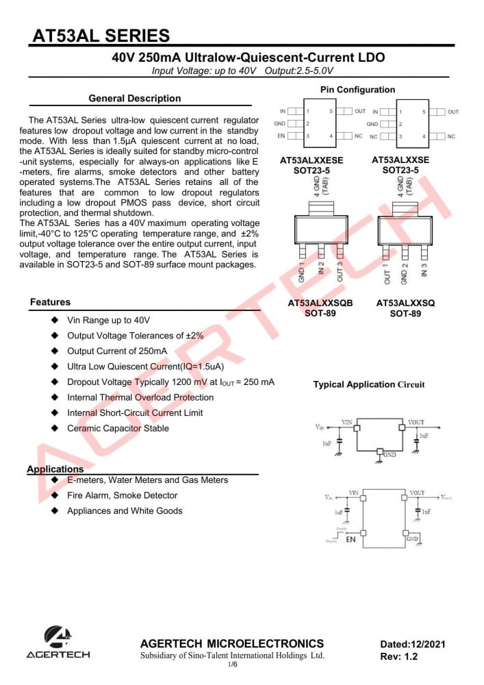 AT53AL series datasheet page 1