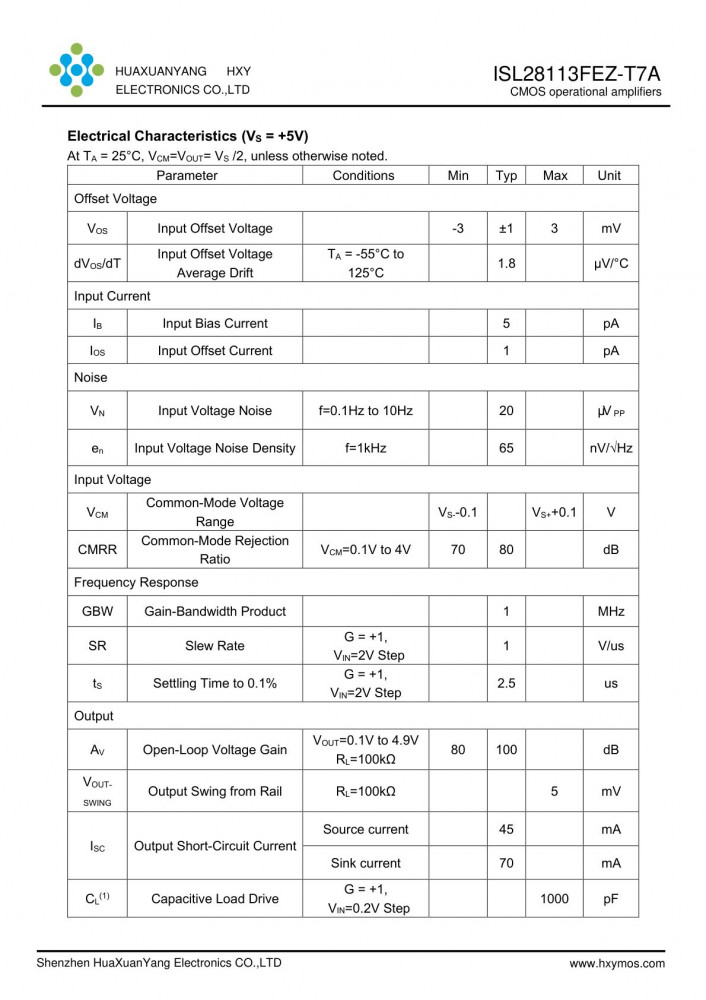 ISL28113FEZ-T7A-HXY datasheet page 4