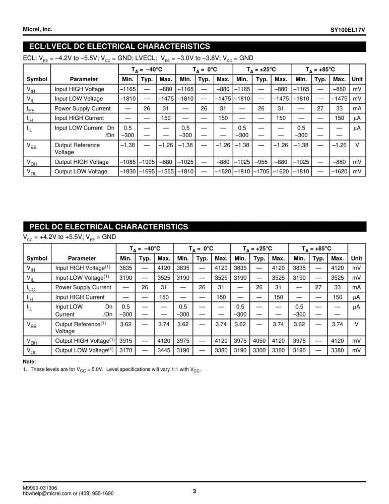 SY100EL17V datasheet page 3