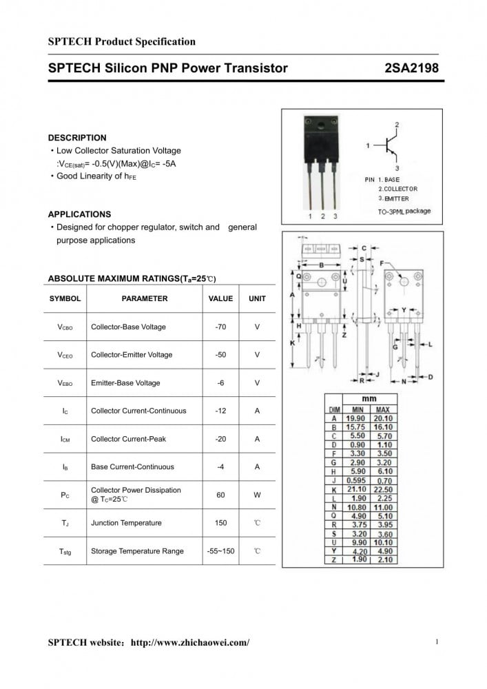2SA2198 SPTECH datasheet page 1
