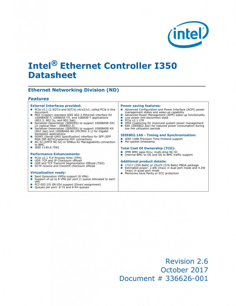 Intel I350 datasheet page 1