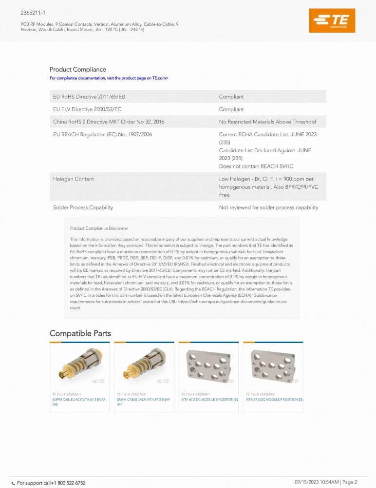 TE Connectivity 2365211-1 technical document page 2