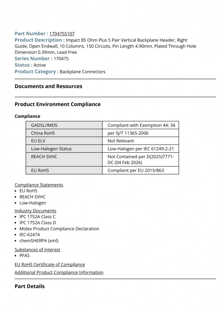 MOLEX 1704755107 technical document page 1