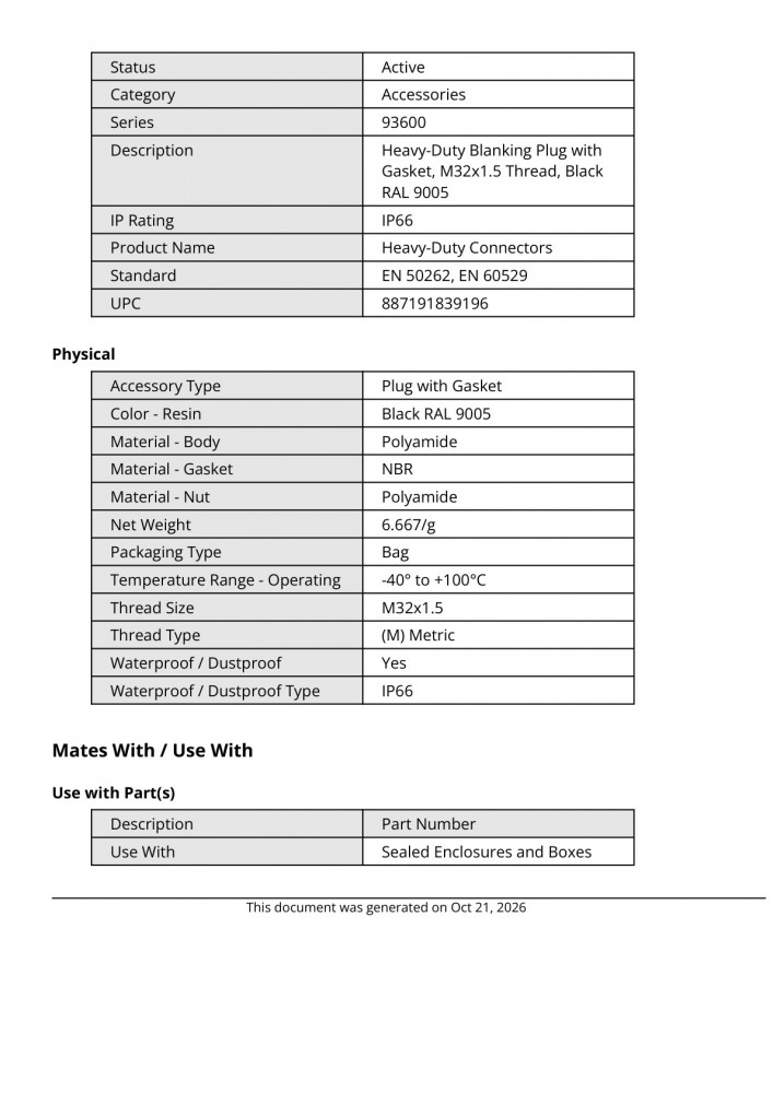 Technical document image 2 for MOLEX 936000167