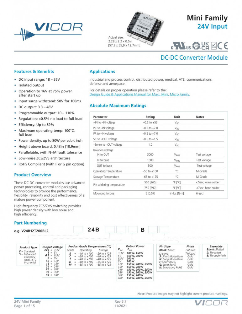 VICOR product document page 1