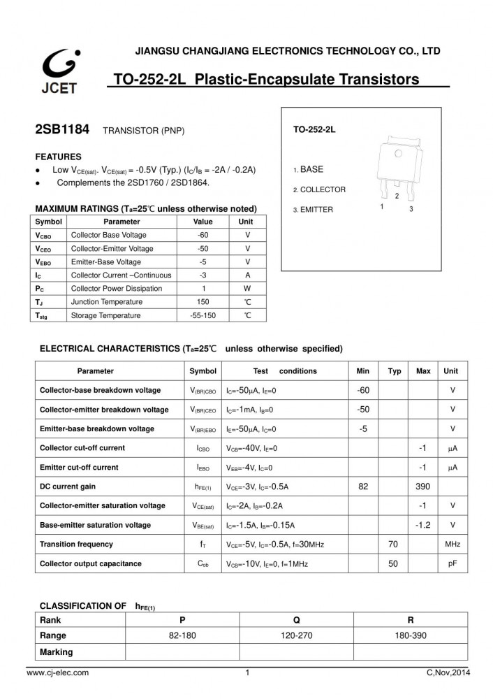 2SB1184 datasheet page 1
