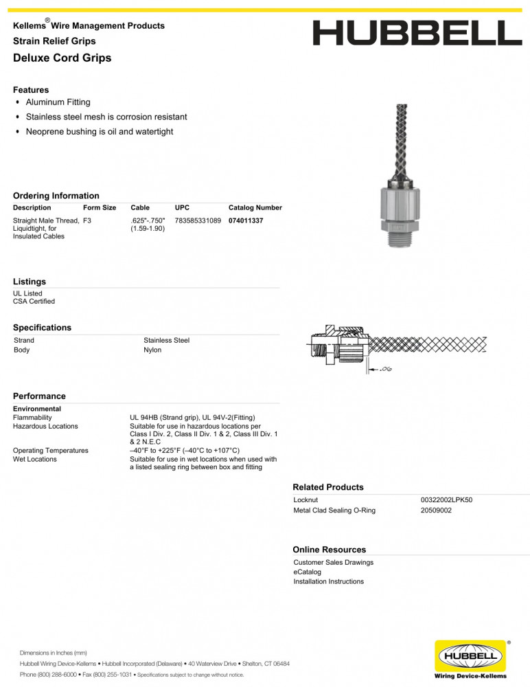 Product documentation image for Burndy 074011337