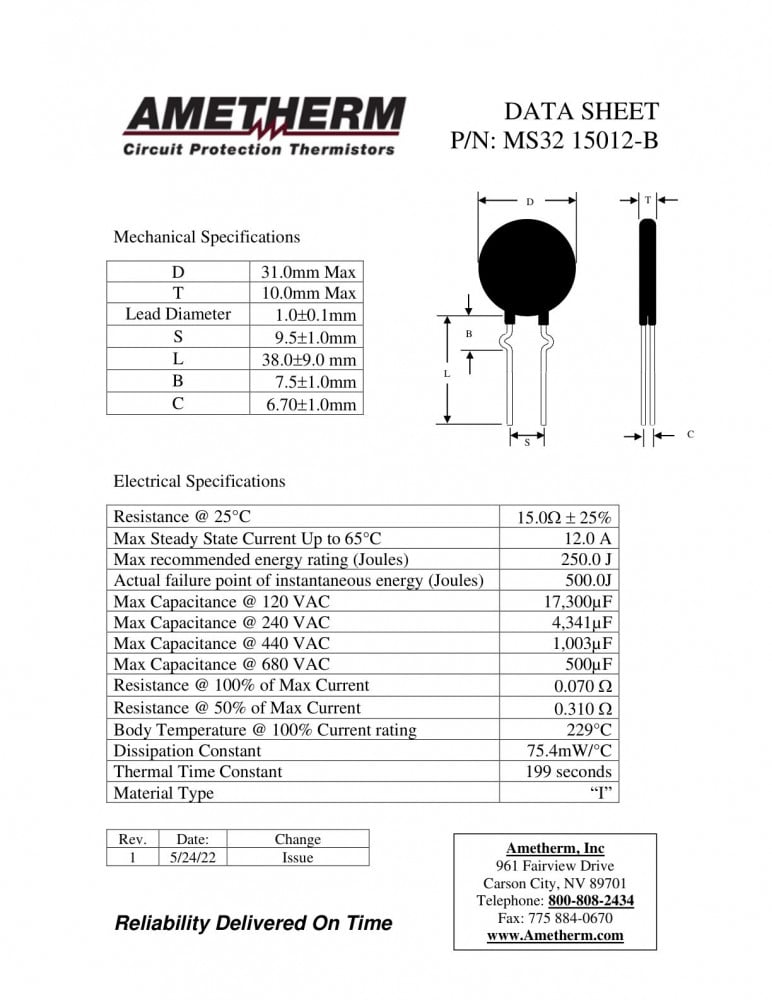 Ametherm MS32 15012-B technical document