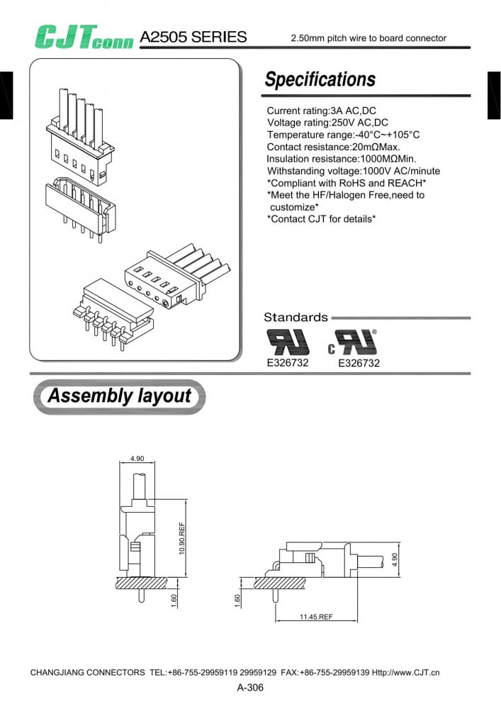 CJT(Changjiang Connectors) A2505H-2P Rectangular Connector Housing index 1